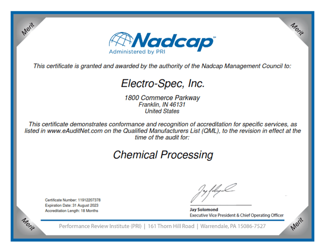 Download NADCAP Certification | Electro-Spec